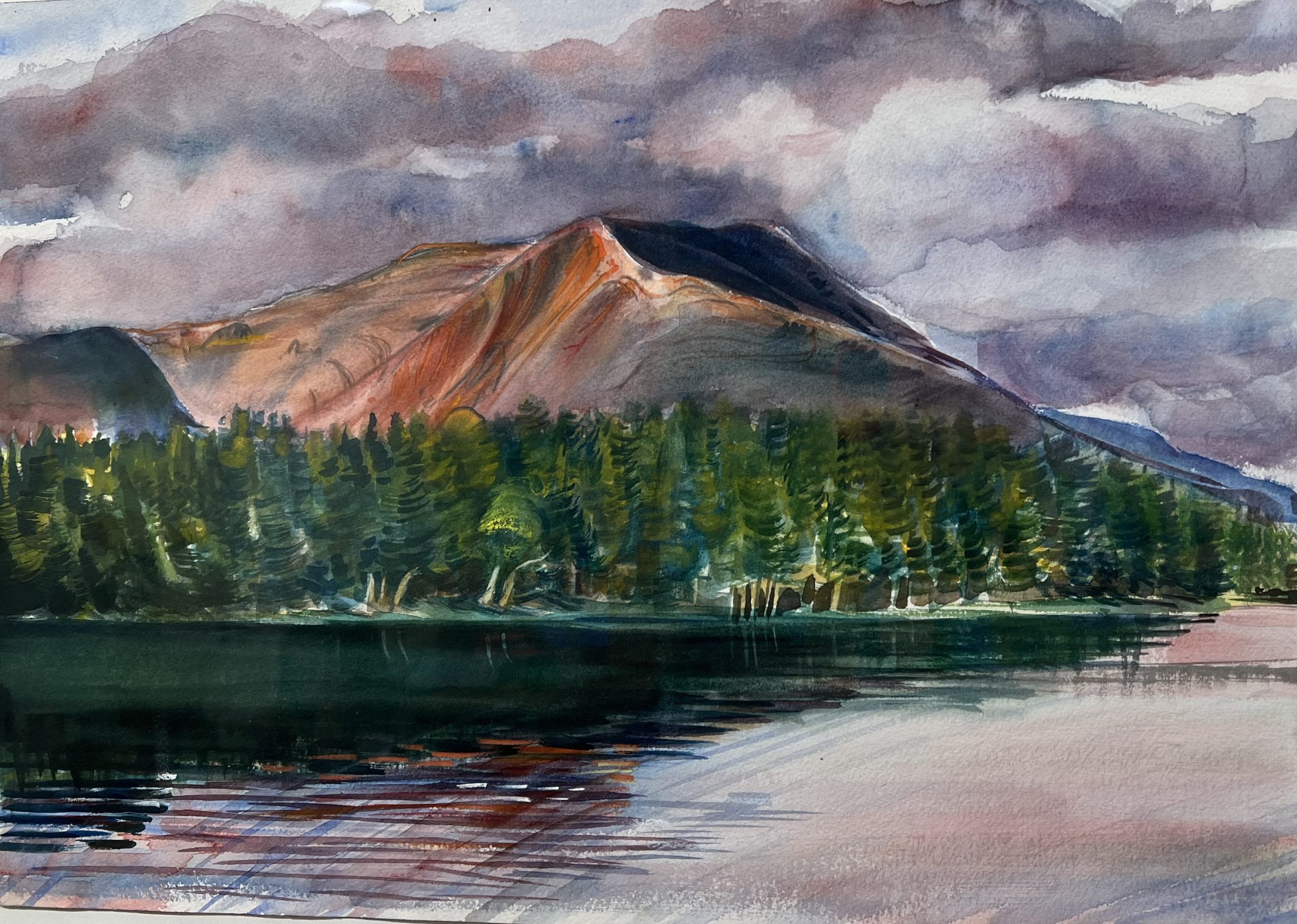 Katahdin from Kidney Pond watercolor - Blue Hill Public Library